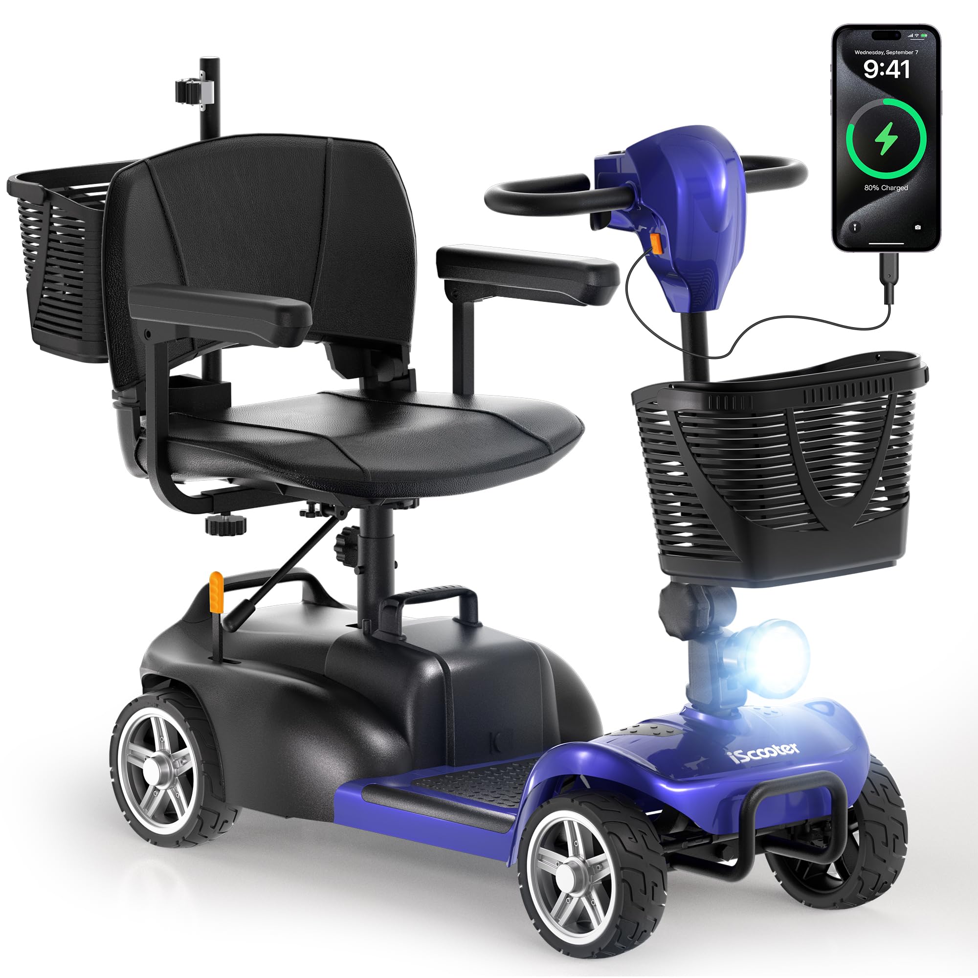 iScooter X02 Pro Mobility Scooter, 20Miles Foldable Mobility Scooter f